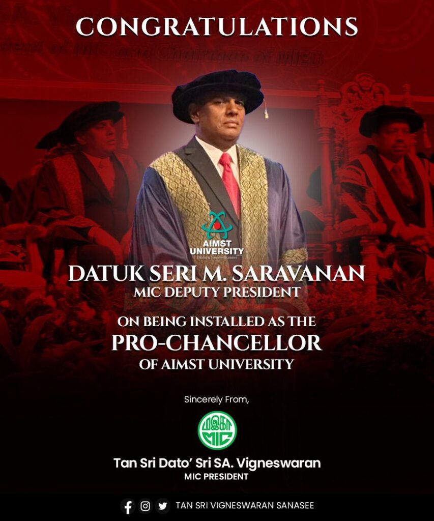 Congratulations to YB Datuk Seri M. Saravanan – Malaysian Indian Congress