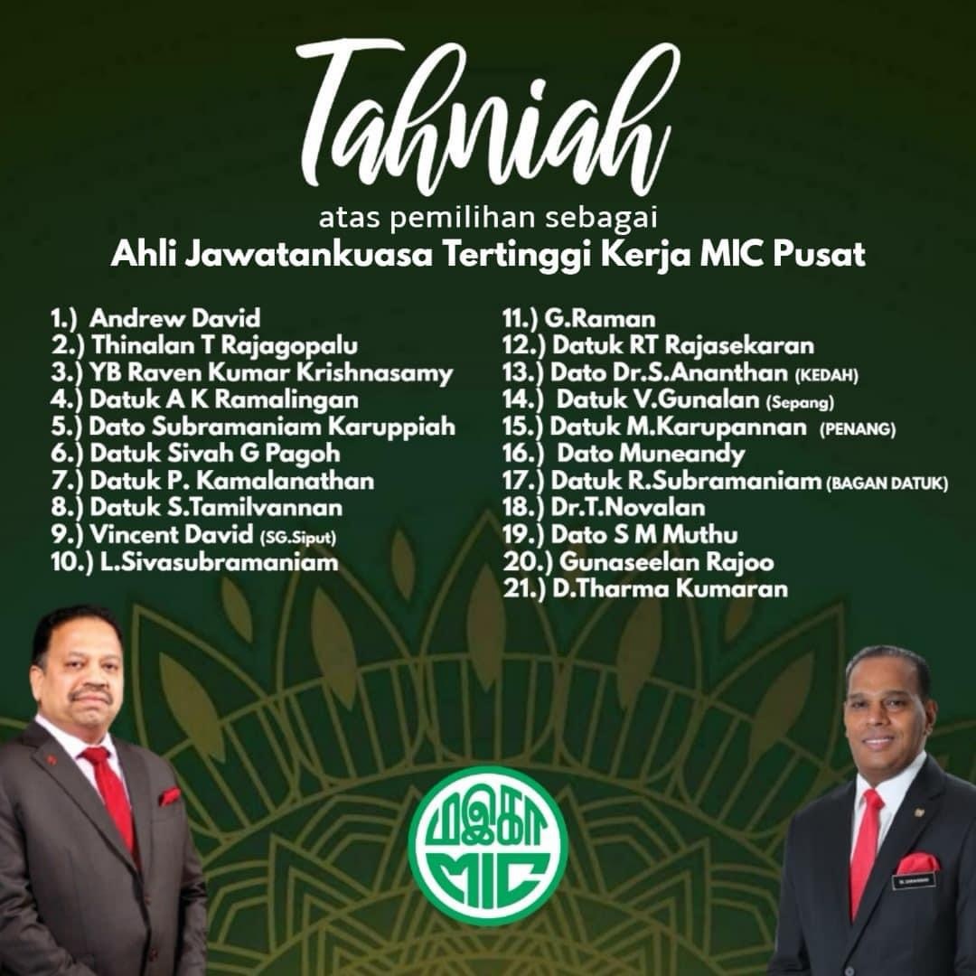 Tahniah atas pemilihan sebagai Ahli Jawatankuasa Tertinggi MIC Pusat ...